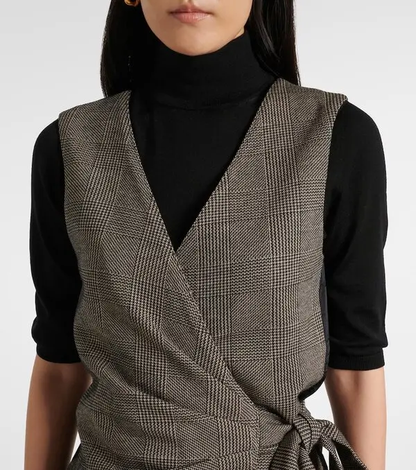 Max Mara Adige Houndstooth Wool-blend Wrap Top