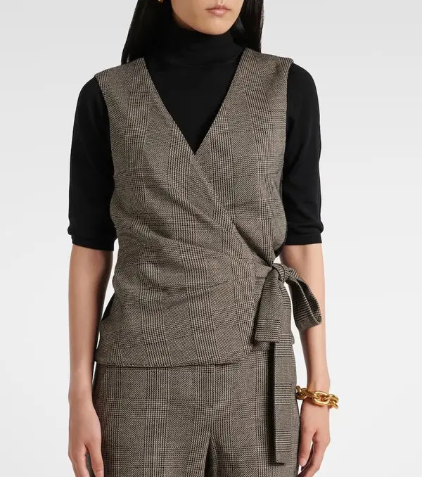 Max Mara Adige Houndstooth Wool-blend Wrap Top