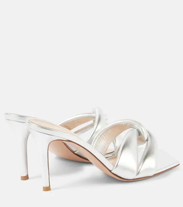 GIANVITO ROSSI Amour 90 Metallic Leather Mules - Silver