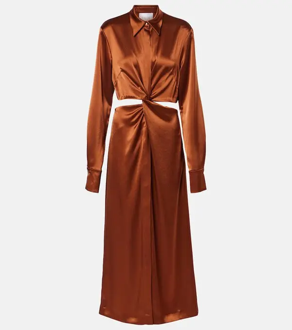 Galvan Hock Gathered Satin Midi Dress