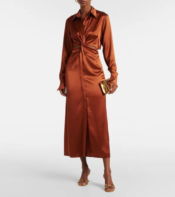 Galvan Hock Gathered Satin Midi Dress