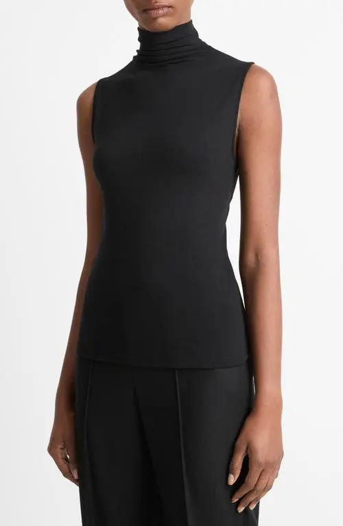 Vince Sleeveless Modal Turtleneck Top - Black