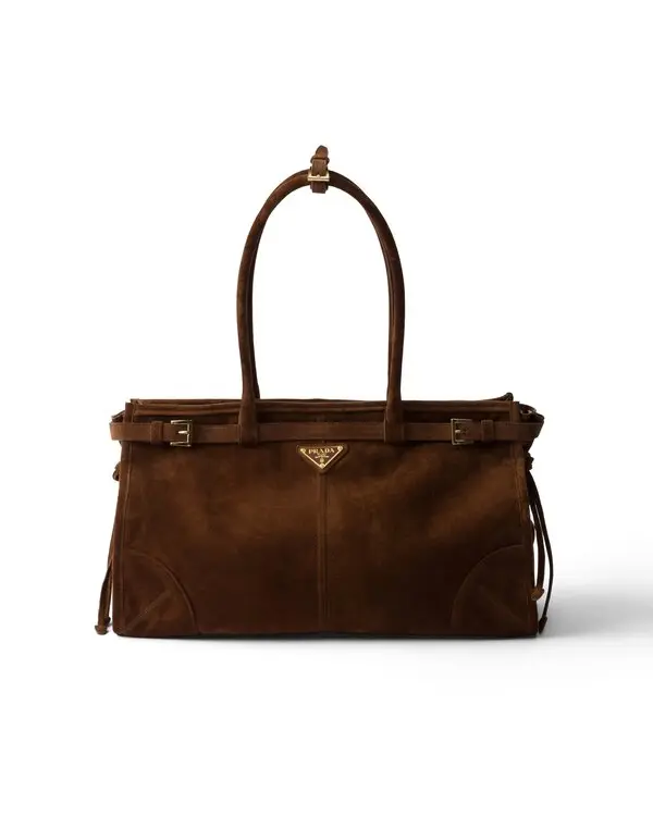 Prada Bonnie Large Suede Handbag - Brown