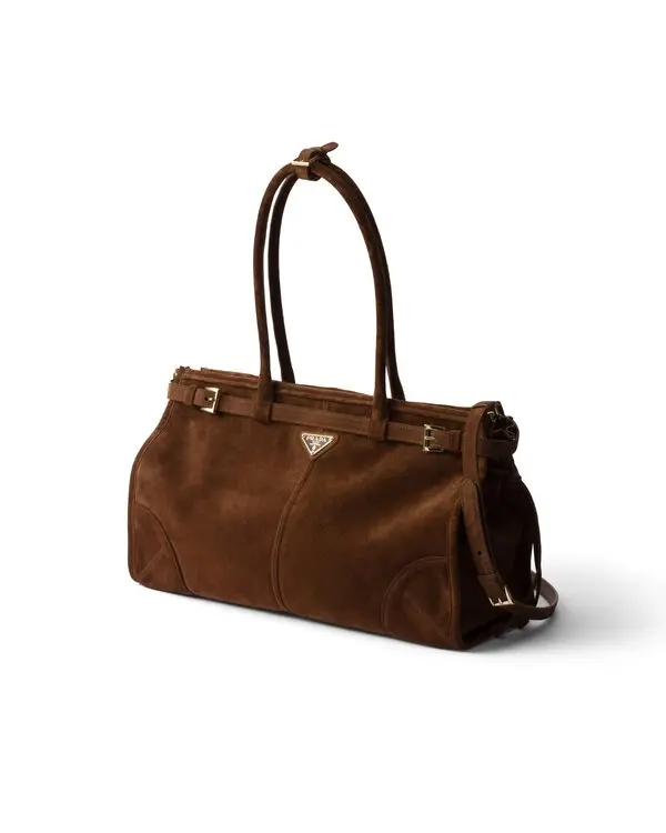 Prada Bonnie Large Suede Handbag - Brown
