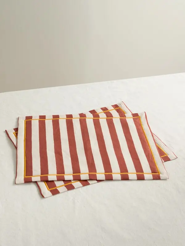 La DoubleJ Set Of Two Printed Linen Placemats - Red