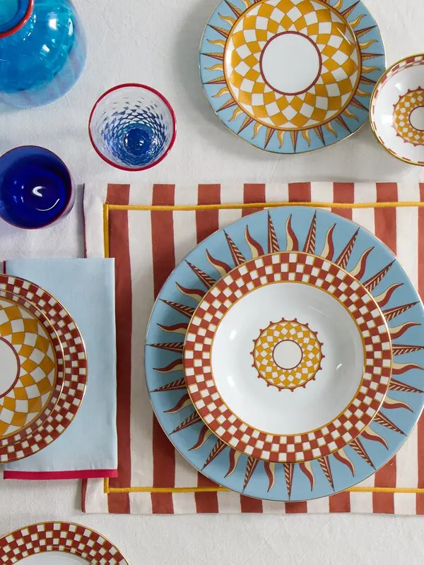 La DoubleJ Set Of Two Printed Linen Placemats - Red