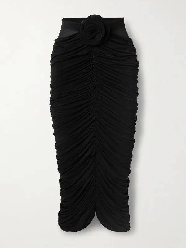 Magda Butrym Appliquéd Ruched Stretch-jersey Midi Skirt - Black