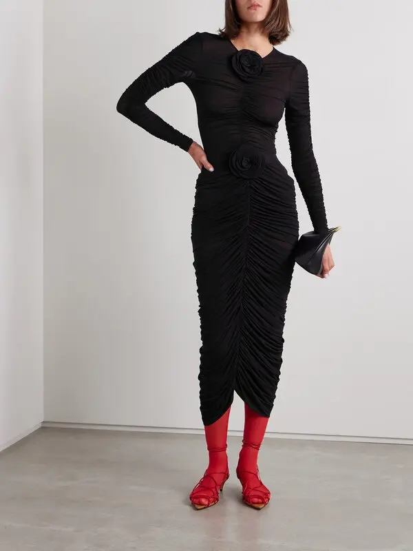 Magda Butrym Appliquéd Ruched Stretch-jersey Midi Skirt - Black