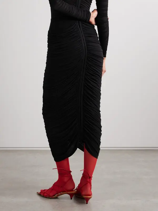 Magda Butrym Appliquéd Ruched Stretch-jersey Midi Skirt - Black