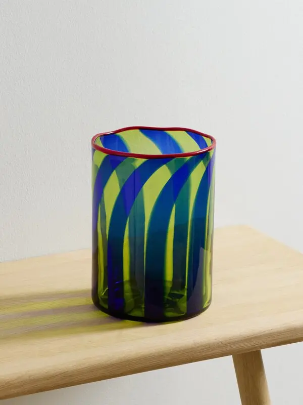 La DoubleJ Torretta Striped Murano Glass Vase - Blue