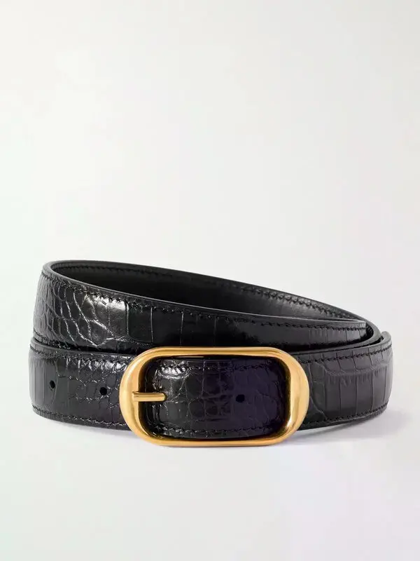 NILI LOTAN Reine Croc-effect Belt - Black