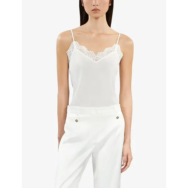 The Kooples Lace-embroidered Silk Top - Ecru