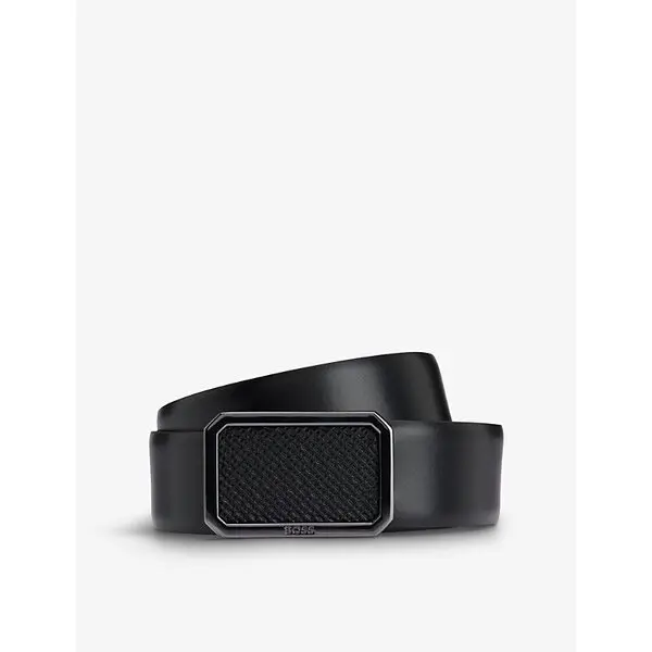 BOSS Monogram-plaque Leather Belt - Black