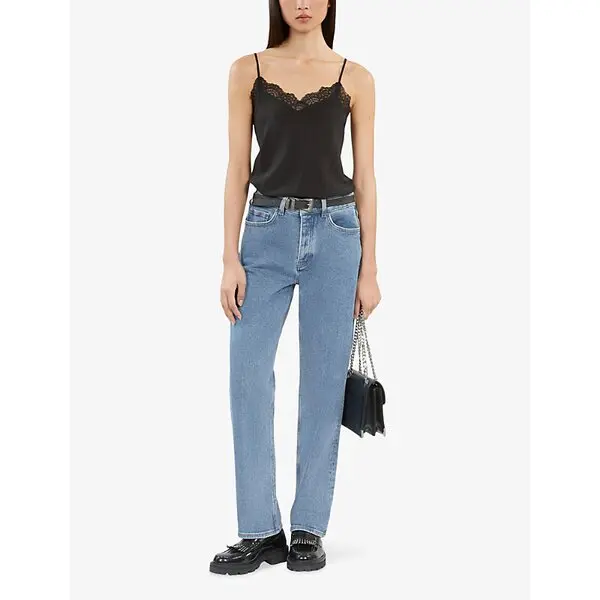 The Kooples Lace-embroidered Silk Camisole - Black