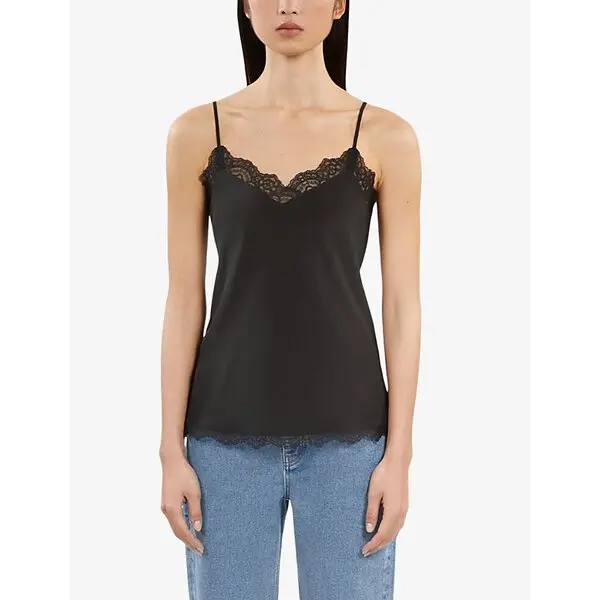 The Kooples Lace-embroidered Silk Camisole - Black
