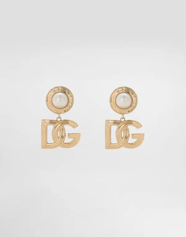 Dolce & Gabbana Drop Earrings With Cabochon And Dg Logo - Gold