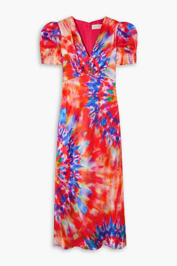 Saloni Venyx Lea Tie-dyed Silk Midi Dress - Orange