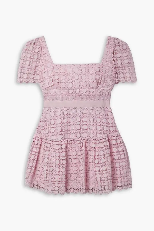 Self-Portrait Grosgrain-Trimmed Corded Lace Mini Dress In Baby Pink - 55%  Off | Editorialist