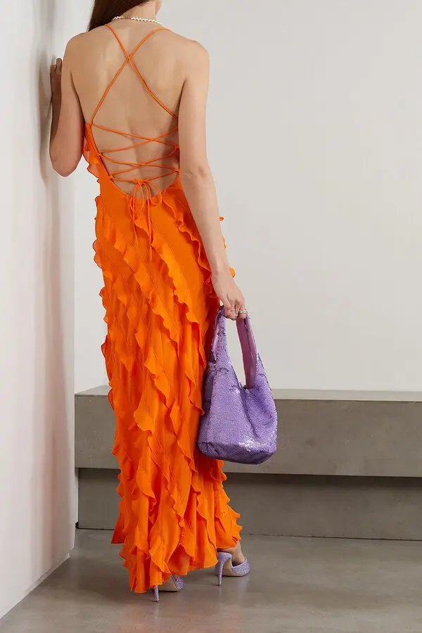 Elvire Lace-up Ruffled Crepe Maxi Dress