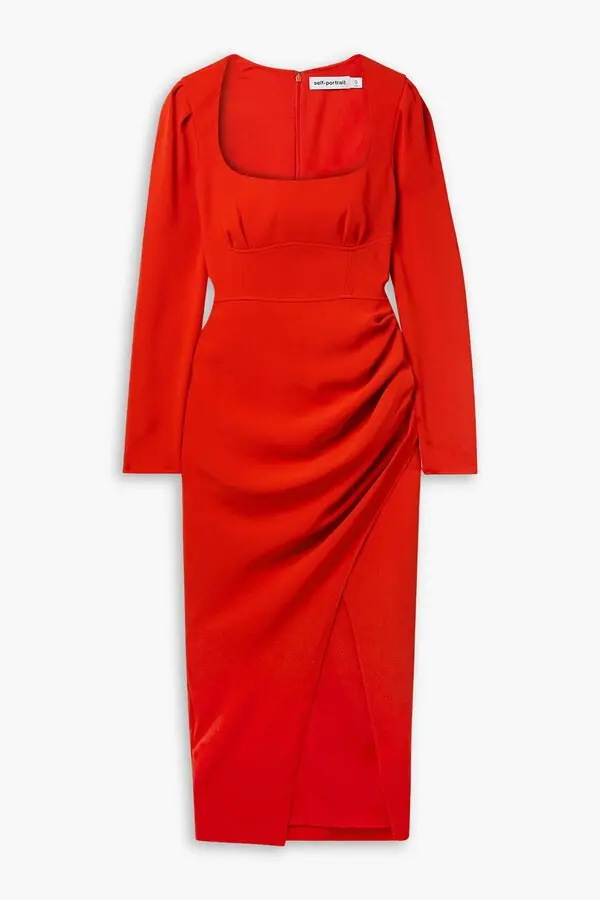 SELF-PORTRAIT Gathered Crepe Midi Dress