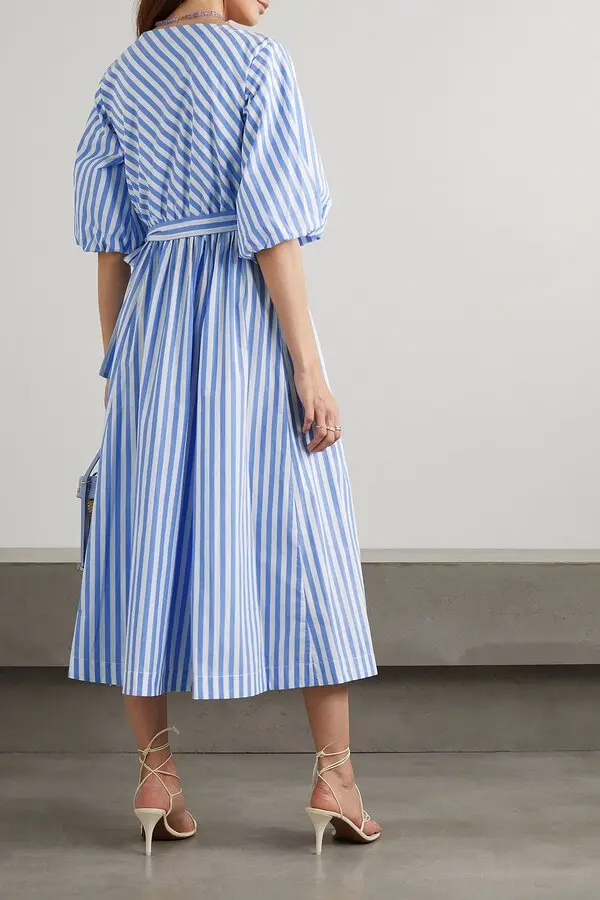 Staud Jodie Striped Cotton-Poplin Midi Wrap Dress In Light Blue - 75% Off |  Editorialist