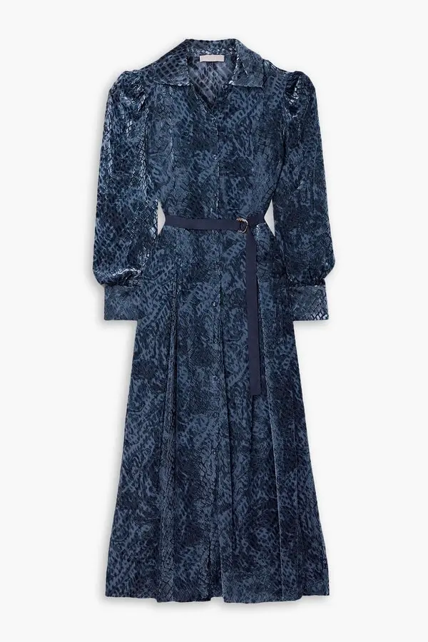 Ulla Johnson Thalia Belted Devoré-velvet Maxi Shirt Dress