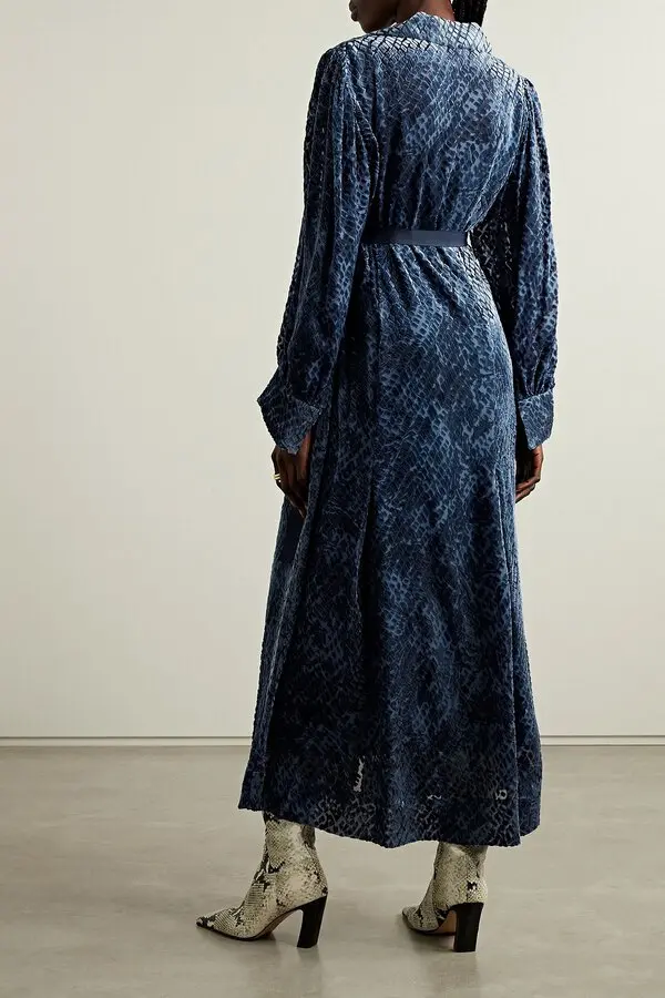 Ulla Johnson Thalia Belted Devoré-velvet Maxi Shirt Dress