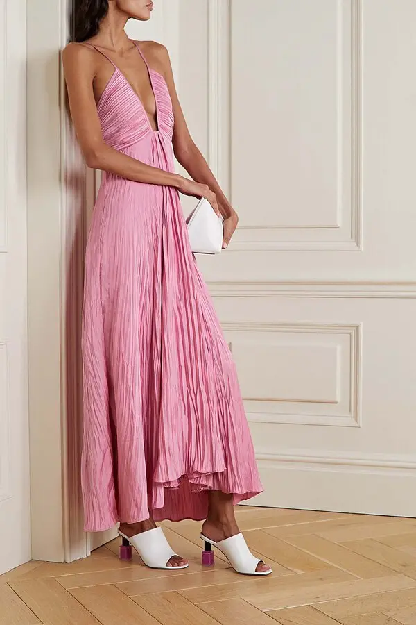alc angelina pleated midi dress A.l.c. Angelina Chateau Rose Pleated Midi Dress