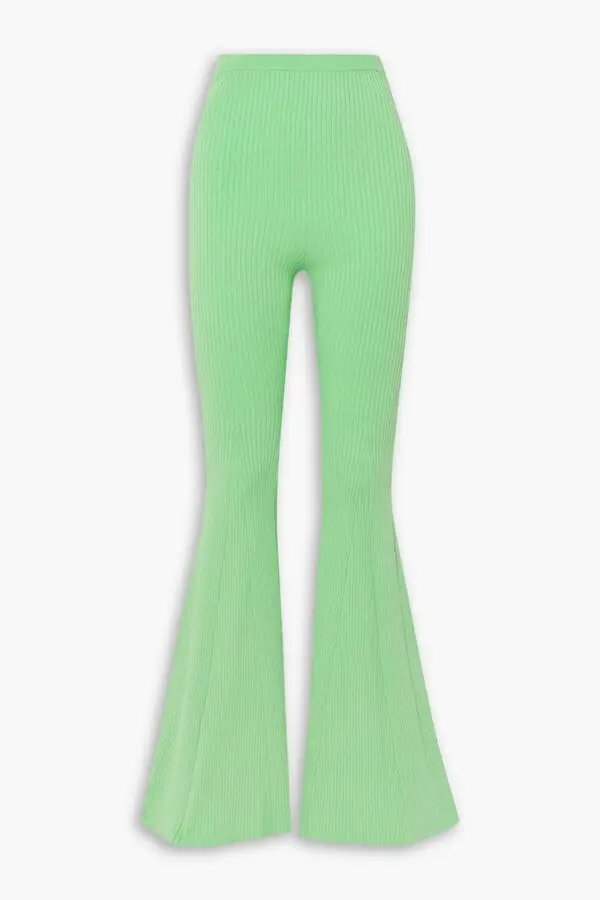 SELF-PORTRAIT Ribbed-knit Flared Pants