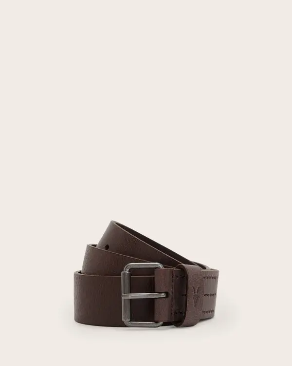 ALLSAINTS Leather Belt With Embossed Logo - Brown