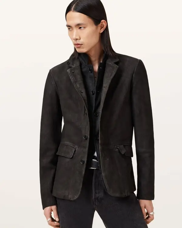 ALLSAINTS Survey Double Layered Waxed Suede Blazer - Grey