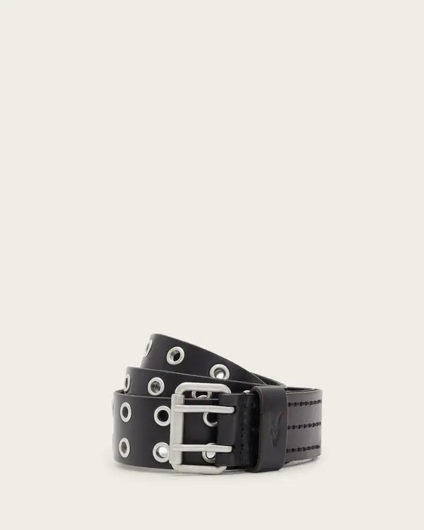 ALLSAINTS Sturge Leather Eyelet Belt - Black