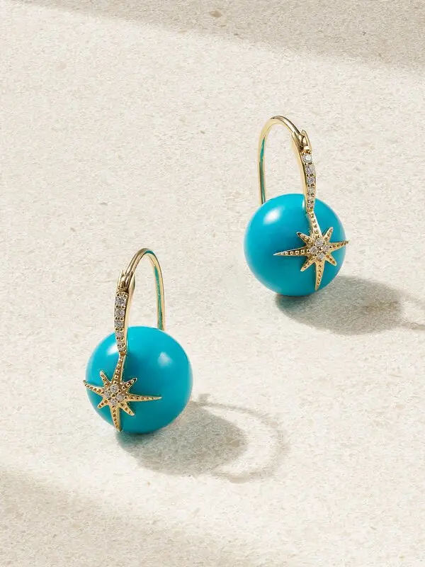 SYDNEY EVAN 14-karat Turquoise And Diamond Starburst Earrings - Gold