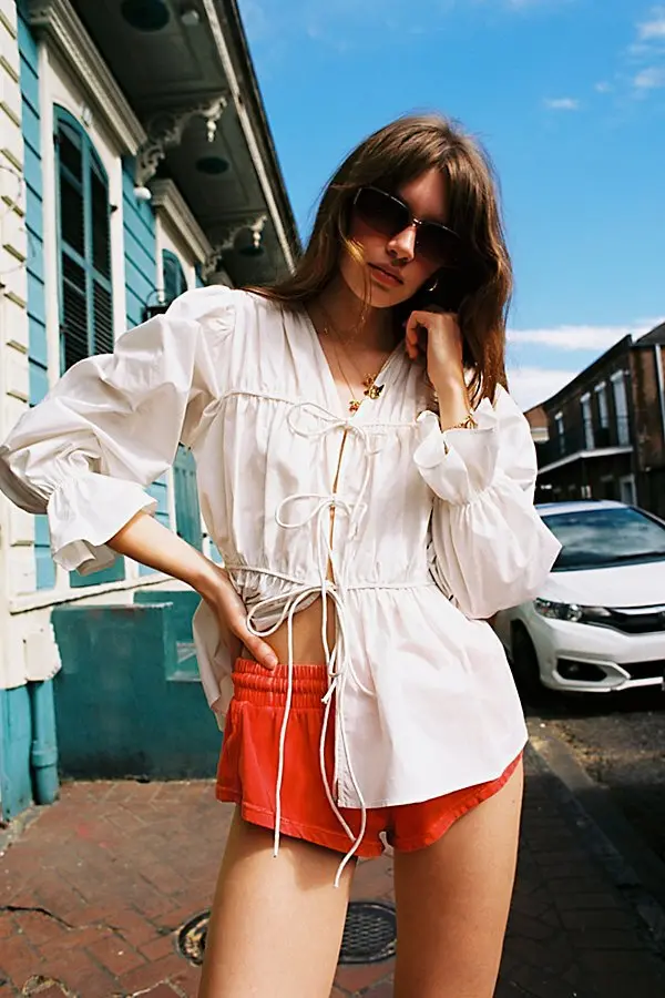 NIGEL PRESTON Poplin Cinched Top
