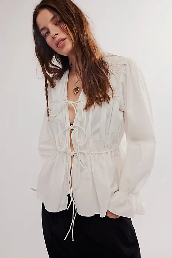 NIGEL PRESTON Poplin Cinched Top