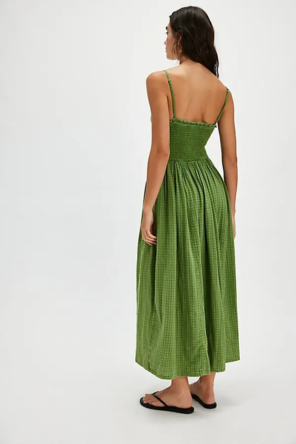 free people green gingham dress Freya Plaid Midi Dress