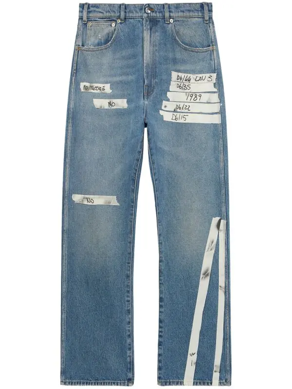 1989 STUDIO Tape Print Straight Leg Jeans - Blue