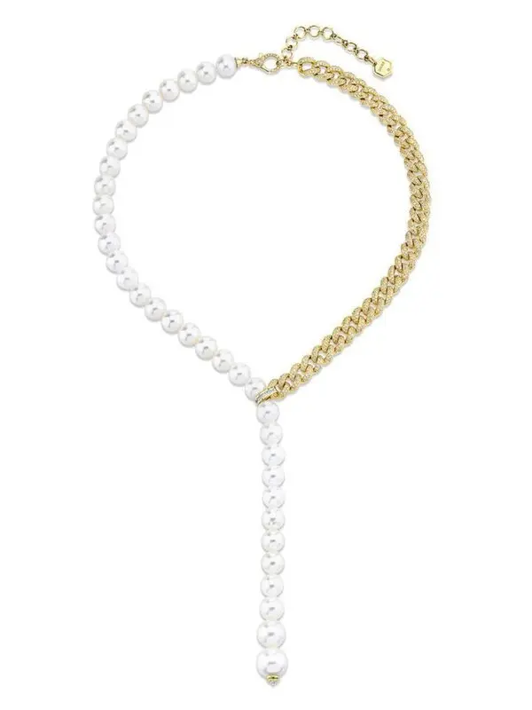 Shay 18kt Gold Pearl And Diamond Lariat Necklace - Yellow