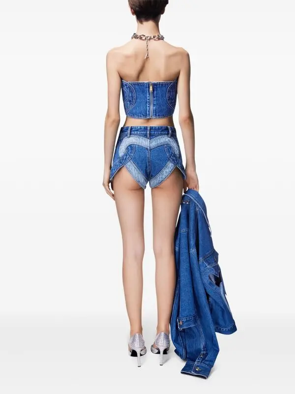 AREA Patchwork Heart-motif Denim Bandeau