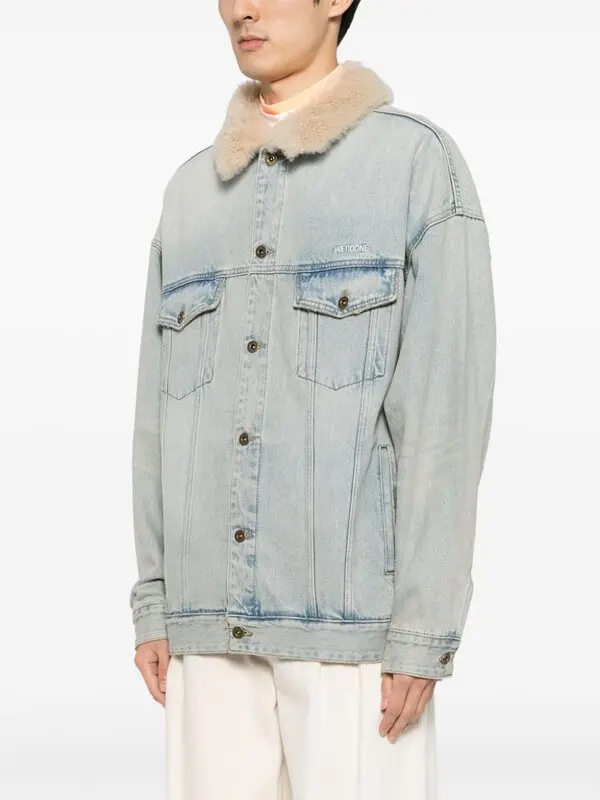 We11Done Shearling-collar Denim Jacket