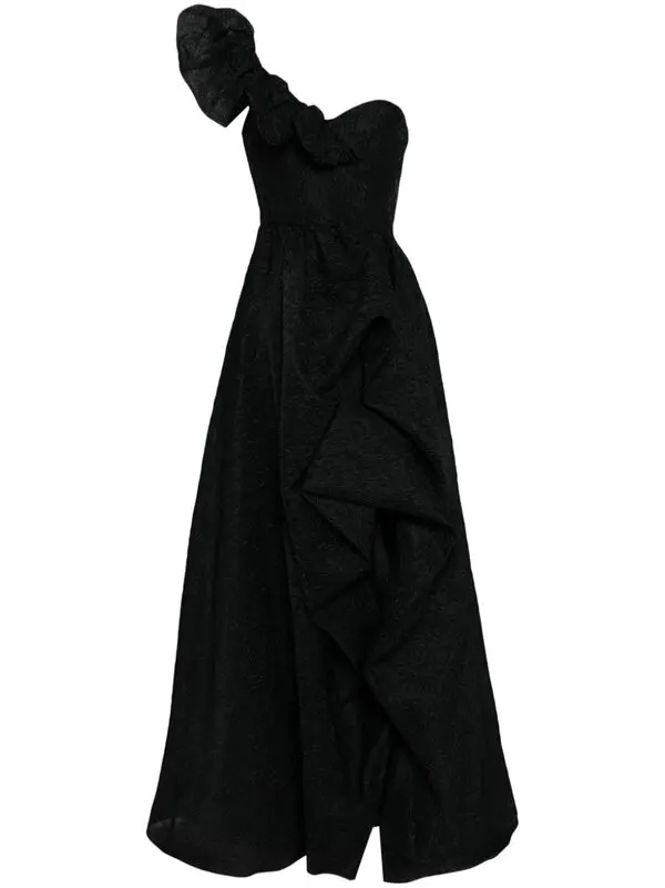 Marchesa Cloqué Gown With Ruffled Detailing And One-shoulder Design