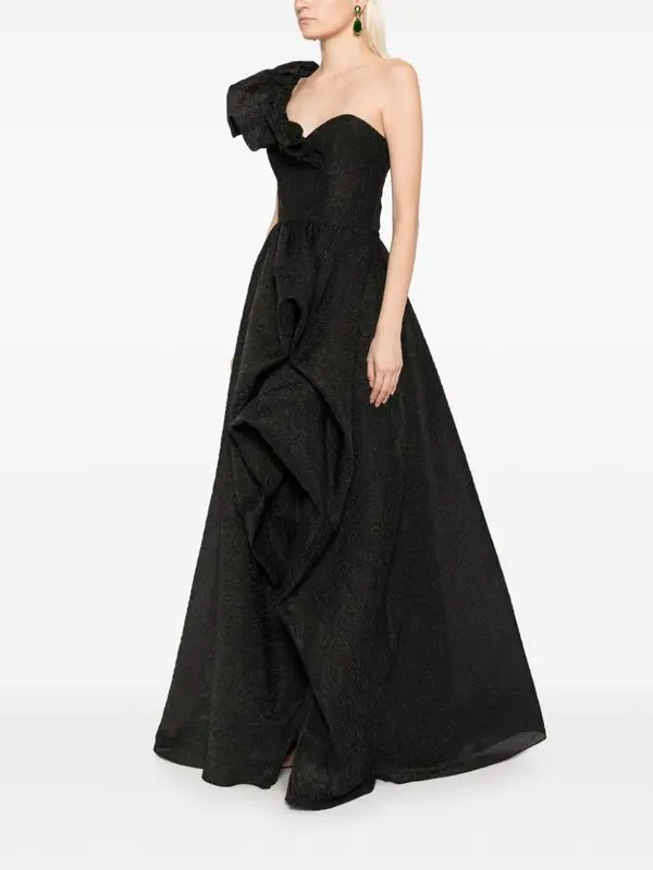 Marchesa Cloqué Gown With Ruffled Detailing And One-shoulder Design