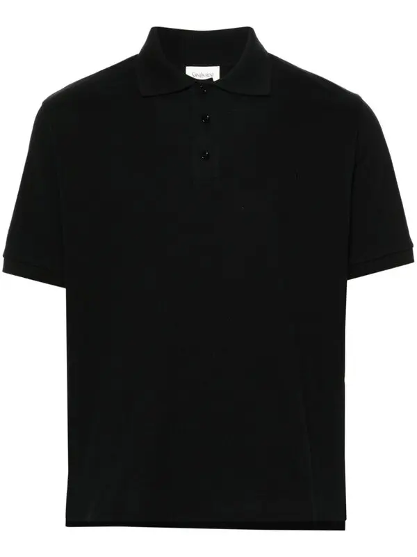 Saint Laurent Cassandre-embroidered Piqué Polo Shirt - Black