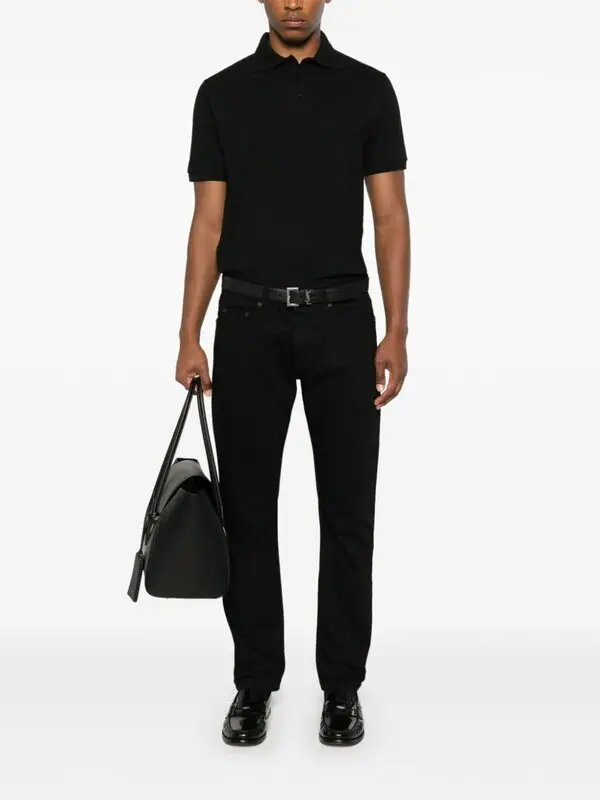 Saint Laurent Cassandre-embroidered Piqué Polo Shirt