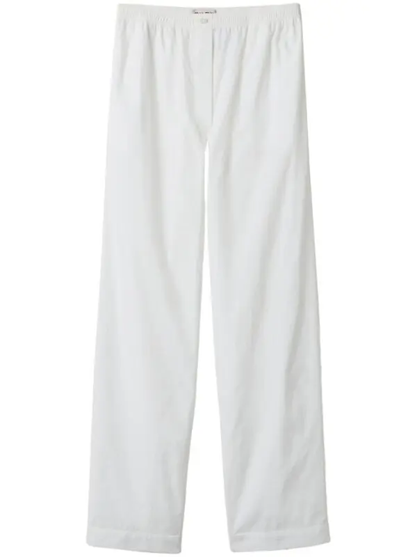 Miu Miu Embroidered Logo Poplin Trousers - White