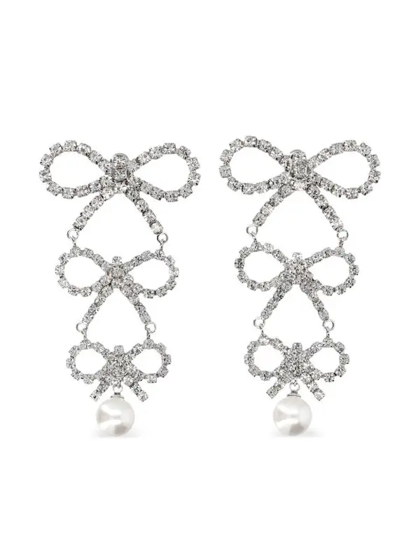 SELF-PORTRAIT Tiered Crystal-bow Drop Earrings - Silver