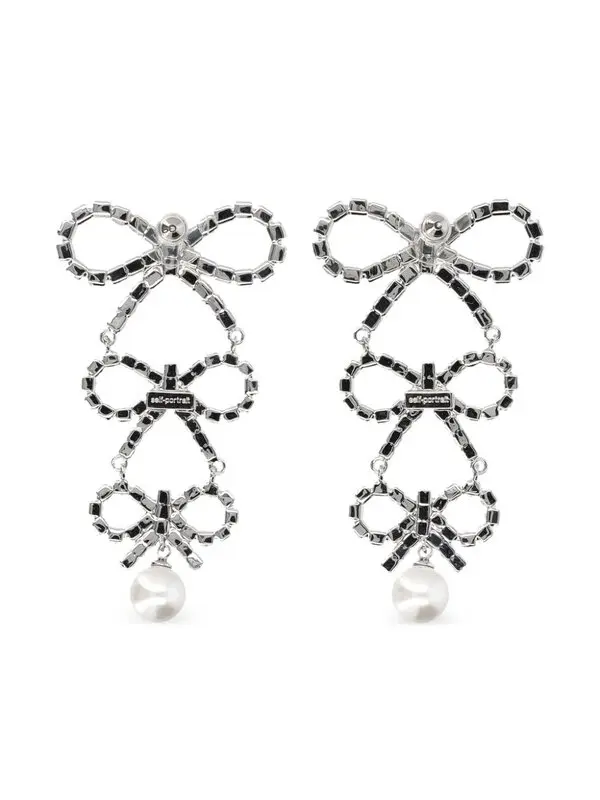 SELF-PORTRAIT Tiered Crystal-bow Drop Earrings