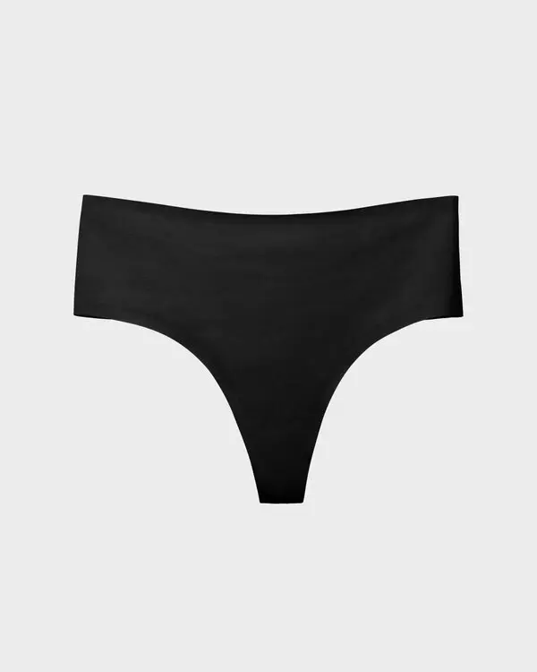 EBY Highwaisted Thong Panties, Seamless - Black