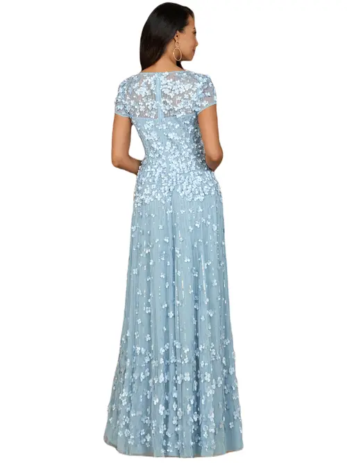 LARA NEW YORK 3d Floral Embellished Cap Sleeve Gown - Periwinkle