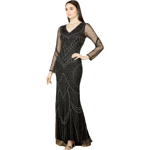 LARA NEW YORK Beaded Tulle Gown - Black